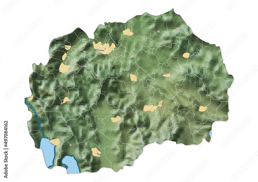 Naklejka Isolated map of North Macedonia with capital, national borders ...