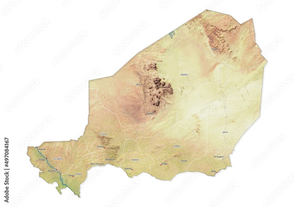 Isolated map of Niger with capital, national borders, important cities ...