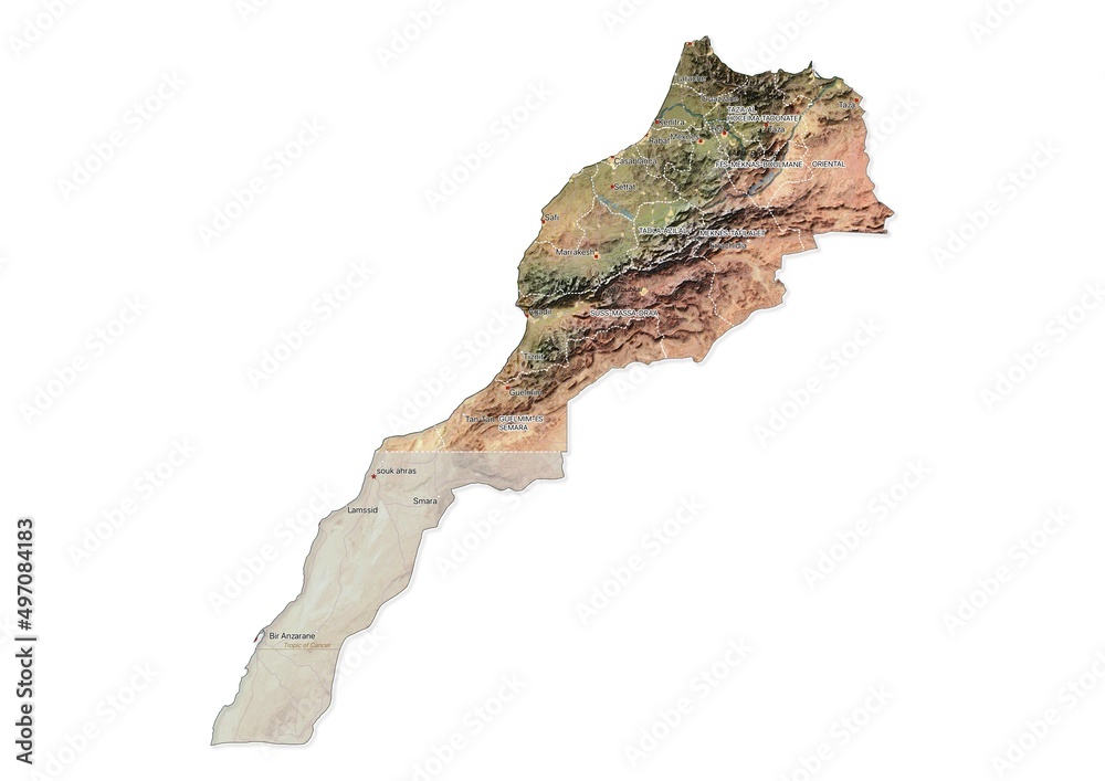 Isolated map of Morocco with capital, national borders, important ...