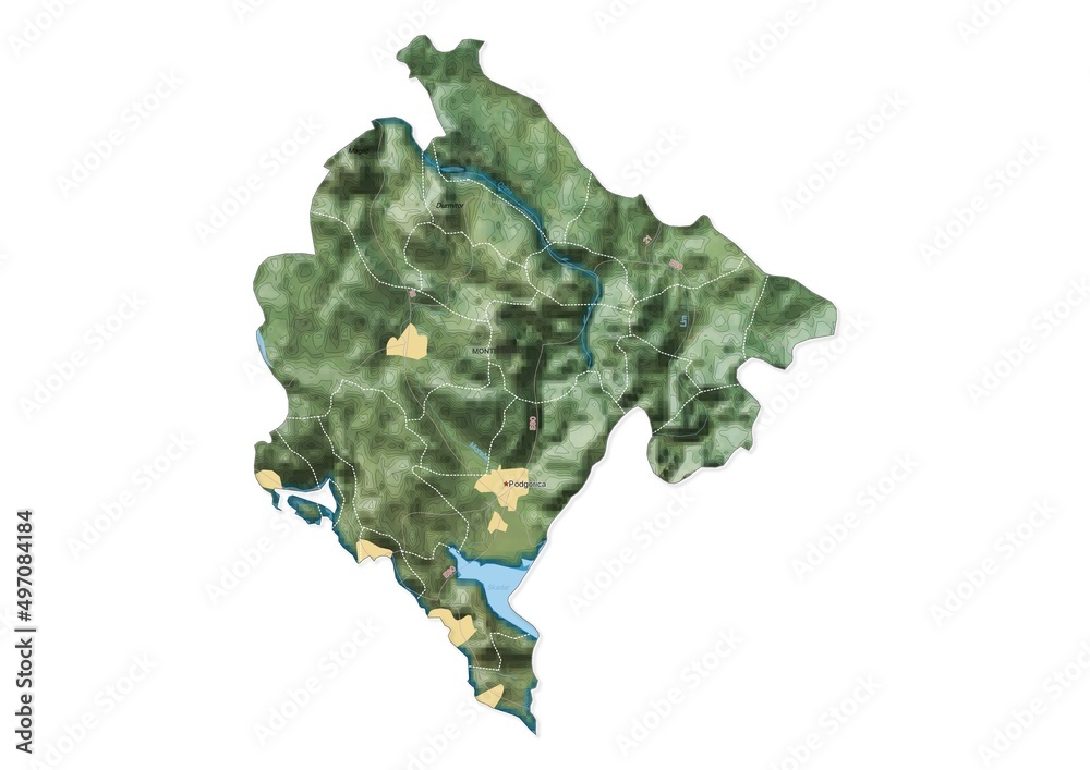 Isolated map of Montenegro with capital, national borders, important ...