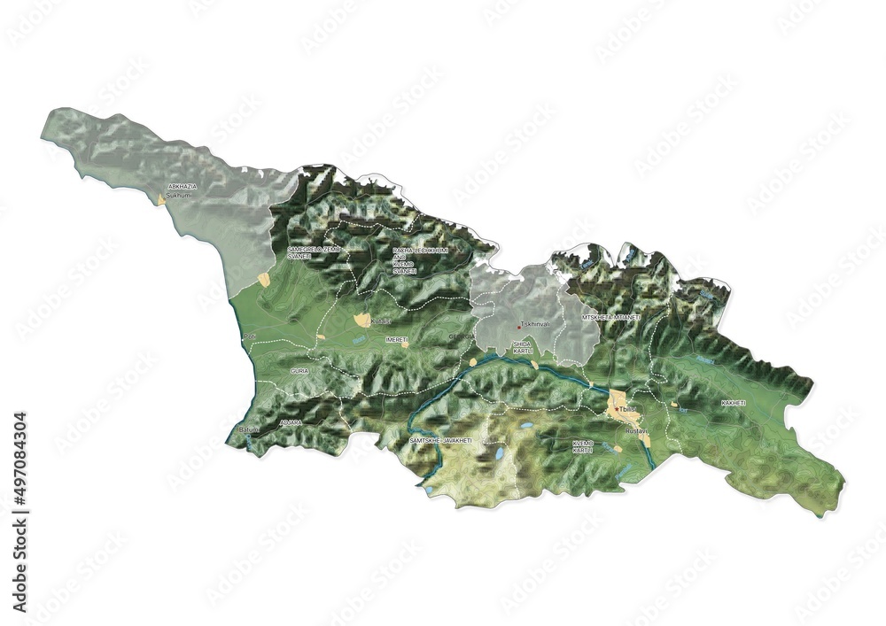 Isolated map of Georgia with capital, national borders, important ...