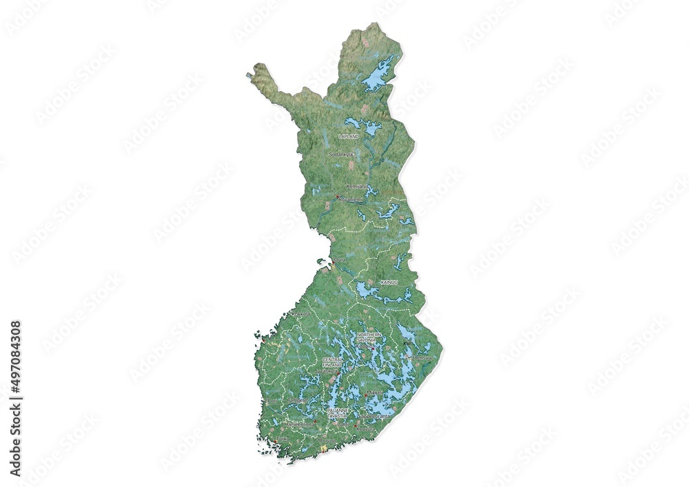 finland map with lakes and rivers