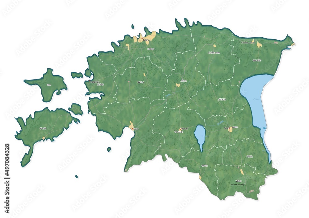 Isolated map of Estonia with capital, national borders, important ...