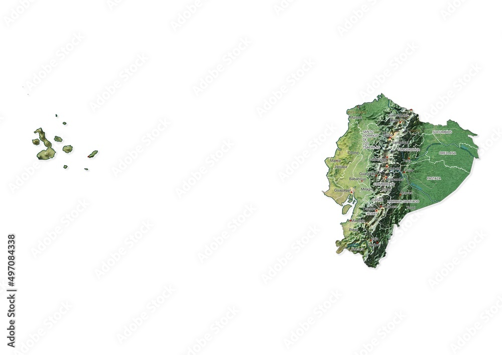 Isolated map of Ecuador with capital, national borders, important ...