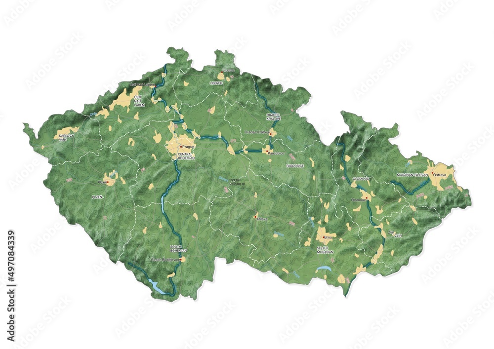 Isolated map of Czechia with capital, national borders, important ...