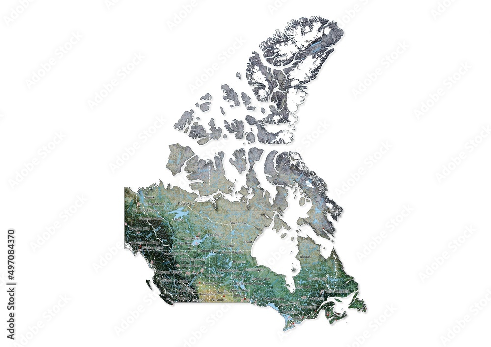 Isolated map of Canada with capital, national borders, important cities ...