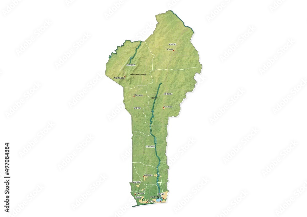 Isolated map of Benin with capital, national borders, important cities ...