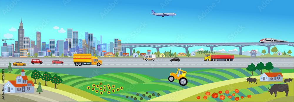 City and Farm Stock Illustration | Adobe Stock