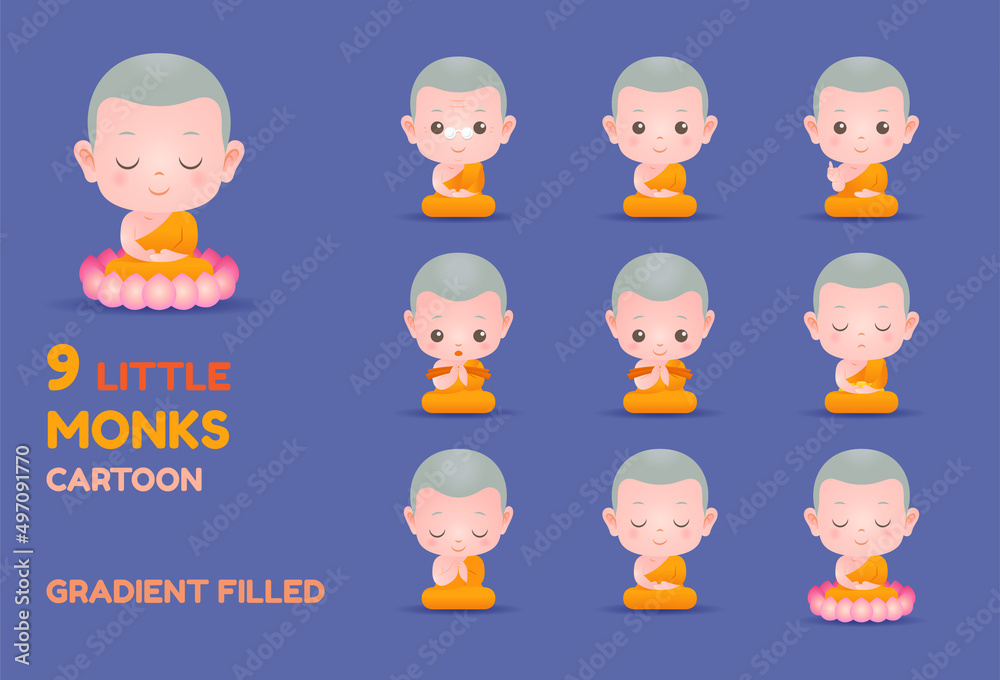 little monk cartoon vector illustration set Stock Vector | Adobe Stock