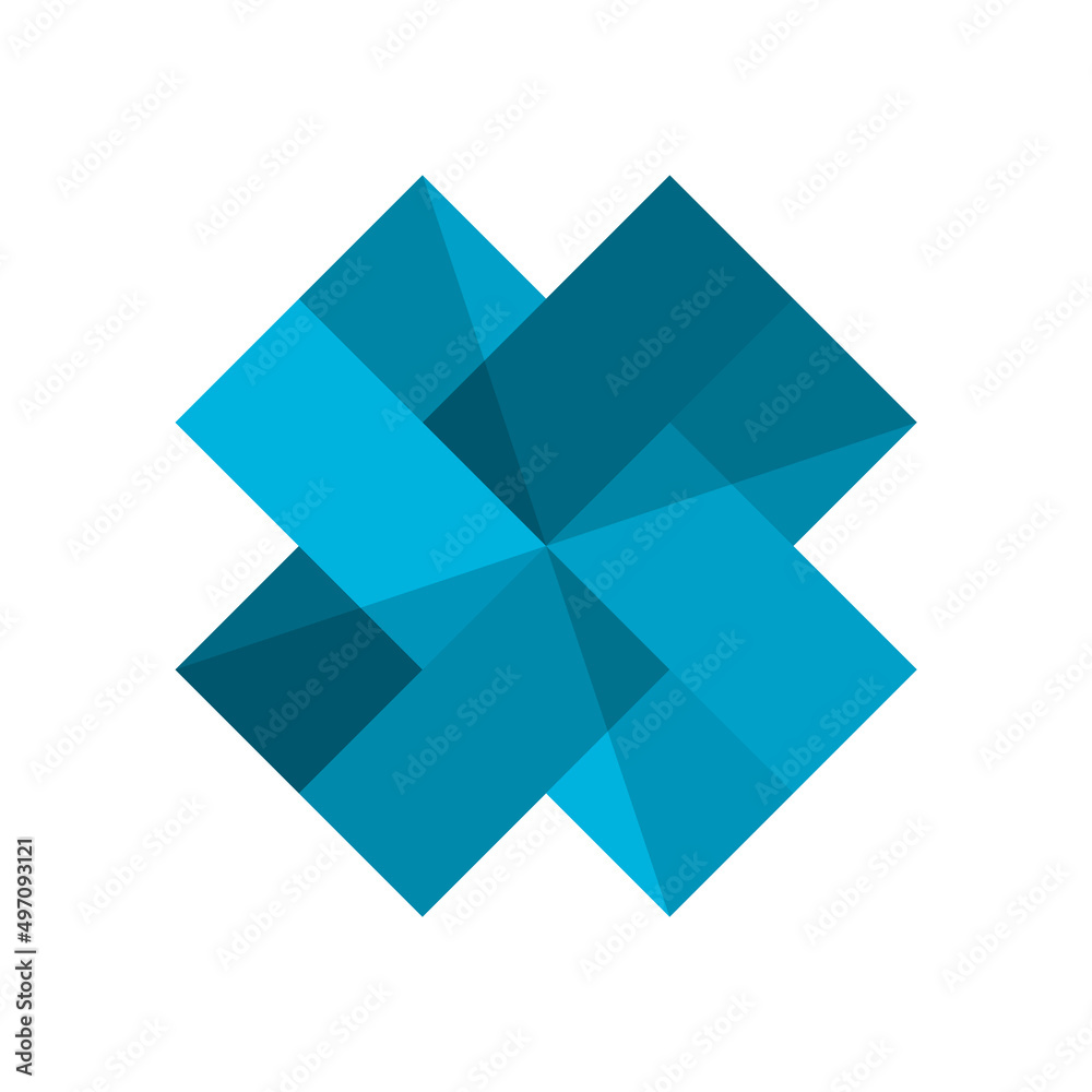 Blue X logo template. Monochromatic cross sign with shading. Brand ...