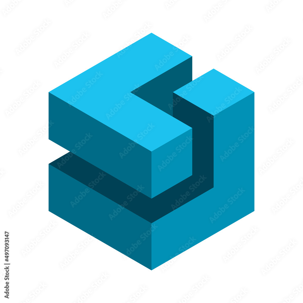 Abstract blue 3D cube. L and L letter logo. Solution concept ...