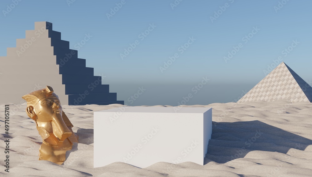 3d rendering sand podium in windy desert for product display. Sand ...
