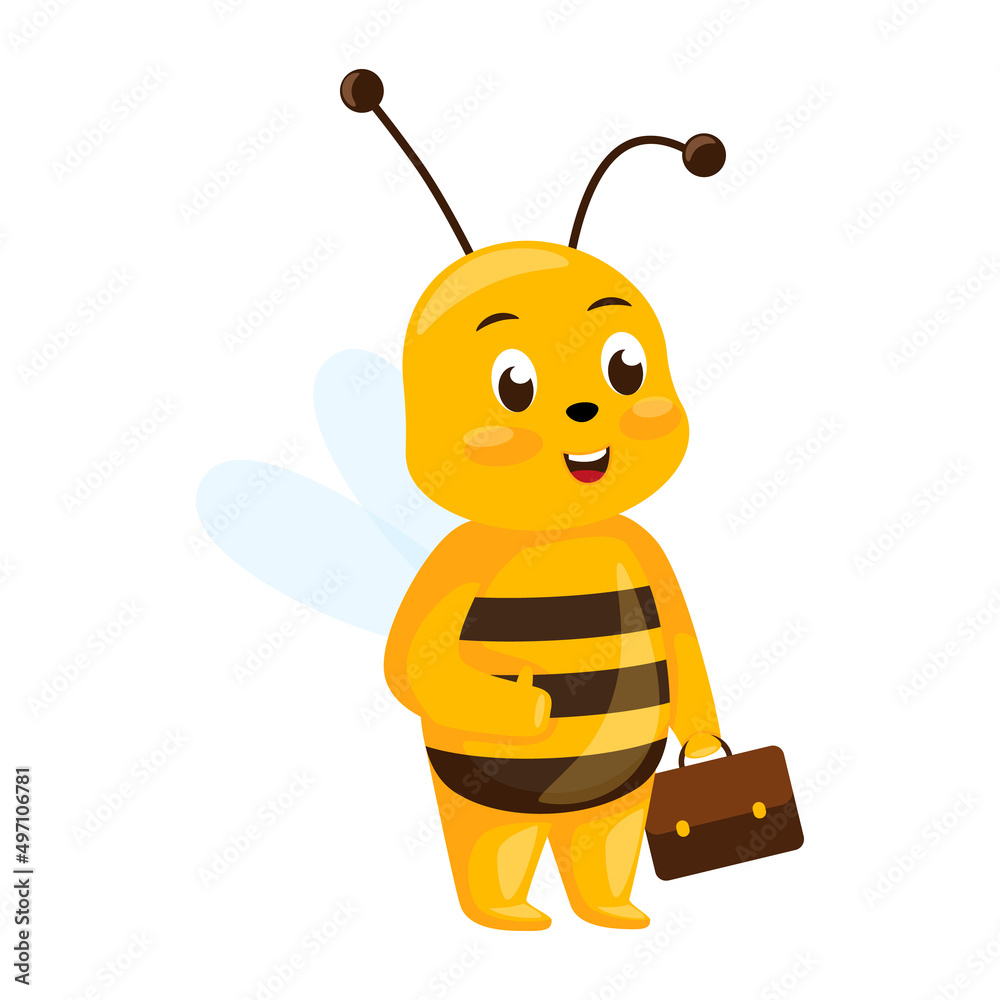 Cute employee bee isolated on white background. Smiling cartoon ...