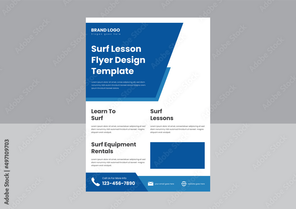 professional surf lesson flyer poster design template. surfing ...