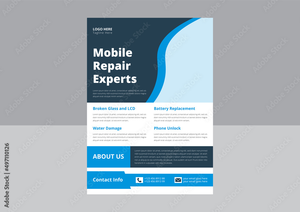 Vetor de Smartphone Repair Service flyer template. Cell phone repair ...