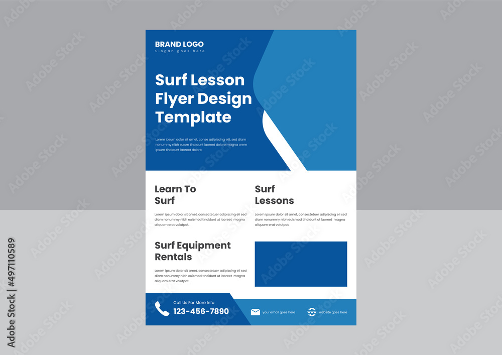 professional surf lesson flyer poster design template. surfing ...