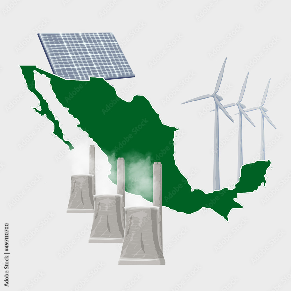 map with icons of the electrical system in Mexico Stock Illustration ...