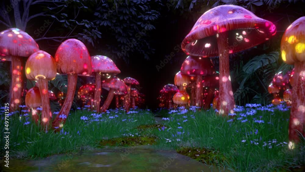 Trippy Magic Mushrooms Forest 3D Psychedelic 4K Trance Colorful Pattern ...