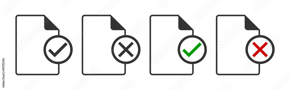 Check and cross mark documents icon. Positive and negative permision ...