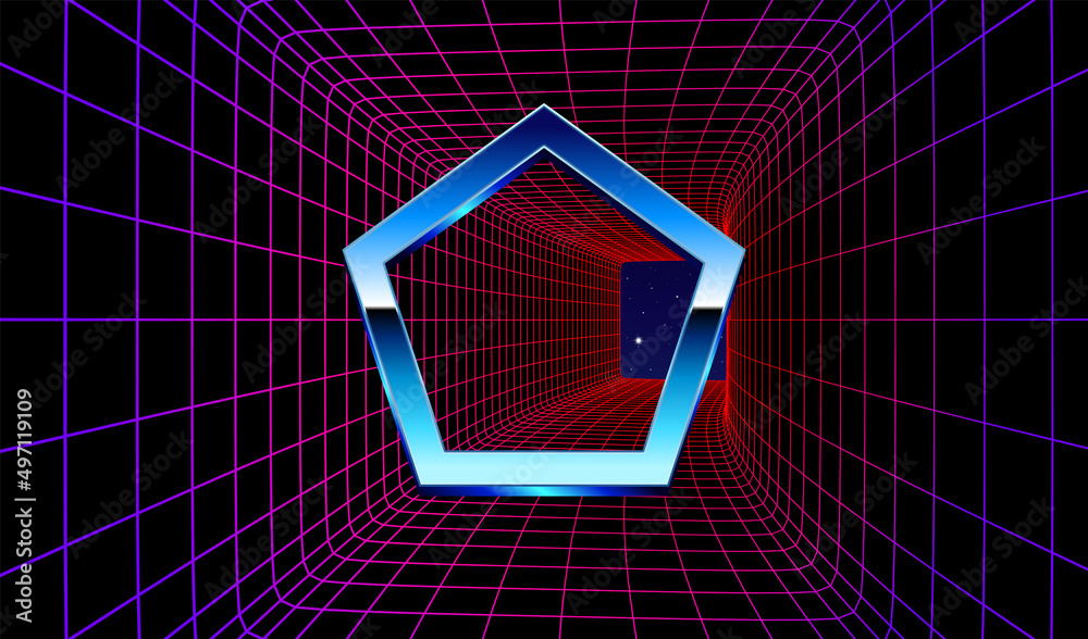 Synthwave frame with chrome polygon and 80s styled synthwave arcade ...