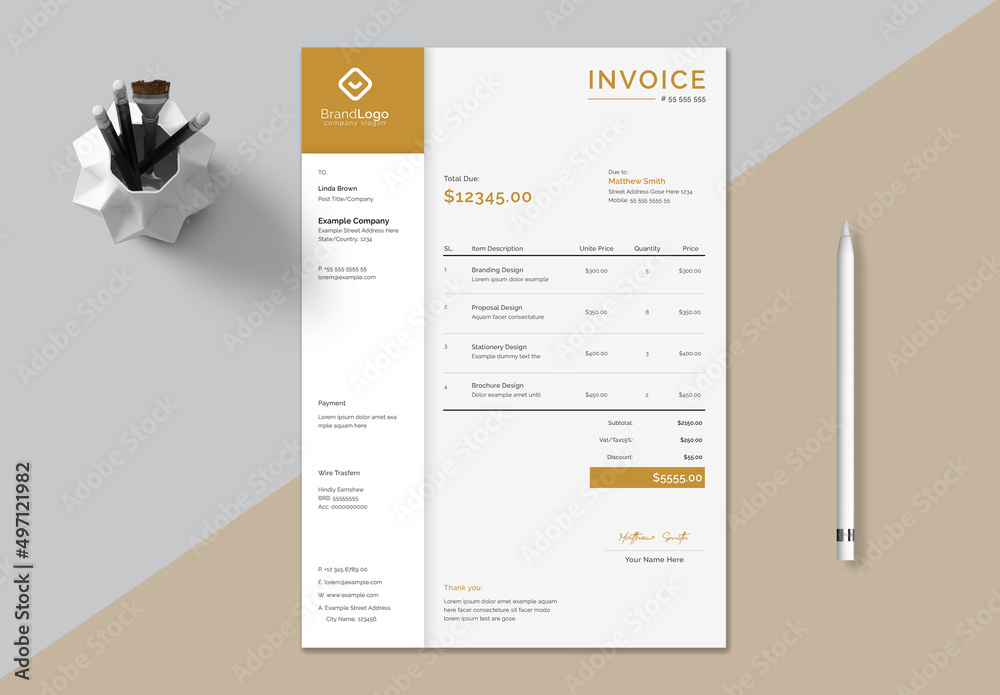 Simple Invoice Layout Stock Template | Adobe Stock