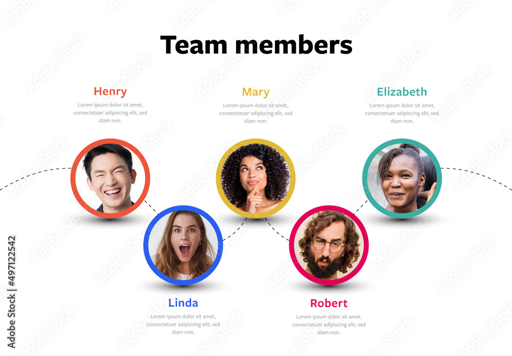 Team Members Infographic with Photo Placeholders Stock Template | Adobe ...
