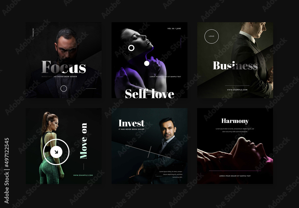 Dark Themed Posts Layouts for Social Media Stock Template | Adobe Stock