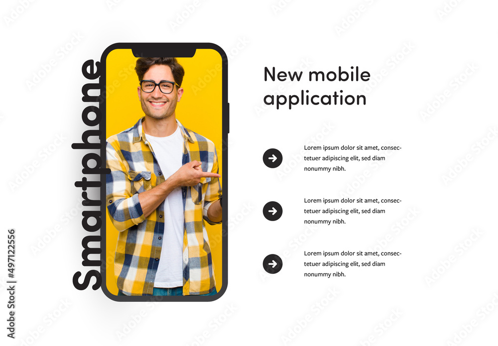 Infographic with Smartphone Mockup for App Presentation Stock Template ...