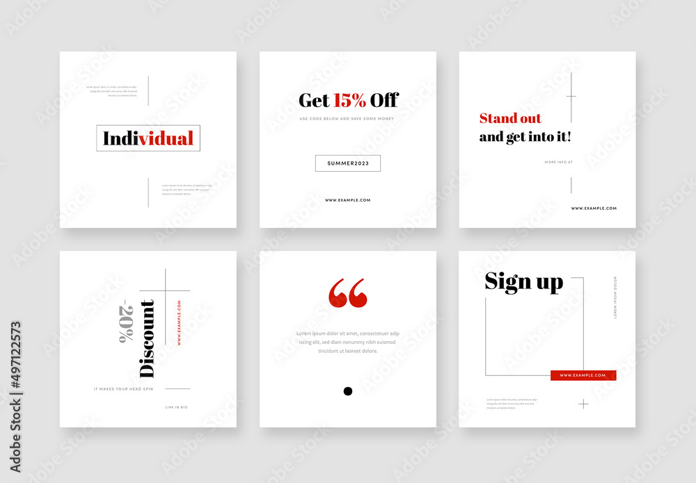 Simple Text Based Social Media Posts with Red Accent Stock Template ...