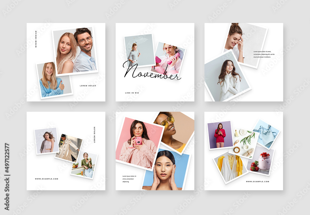 Social Media Layouts with Collage Photo Placeholders Stock Template ...
