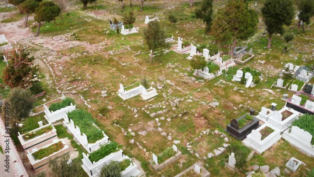 Old Muslim cemetery with white tombstones and grave headstones. Islamic ...