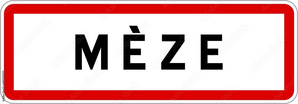 Panneau entrée ville agglomération Mèze / Town entrance sign Mèze Stock ...