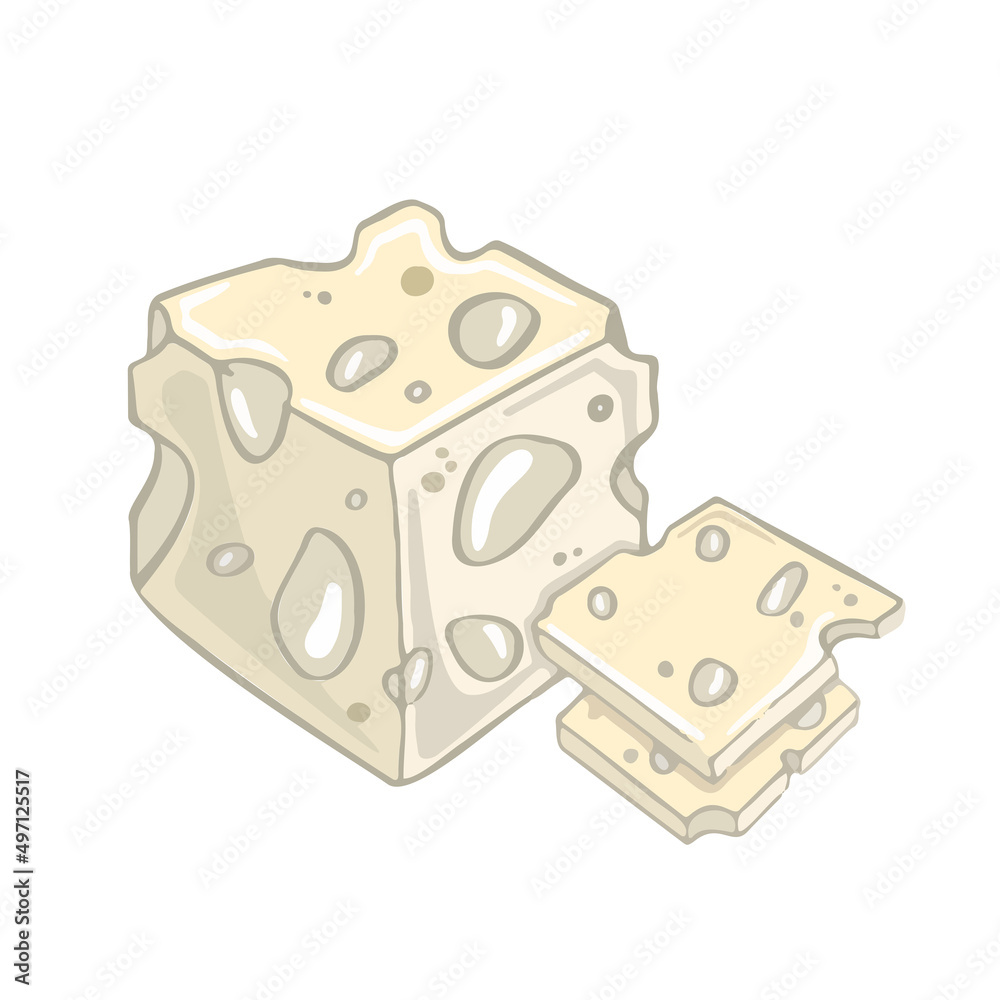 Curd cheese symbol, bryndza in cartoon style. For restaurant menus and ...