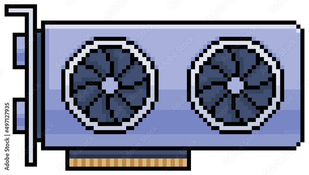 Pixel art graphics card vector icon for 8bit game on white background ...