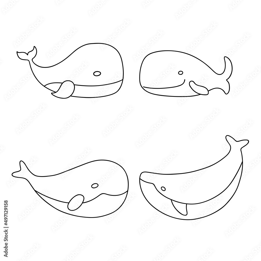 Whales set. Vector isolated outline Illustration for colouring pages ...