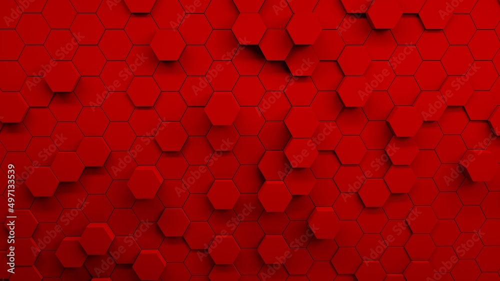 Digital generated technology hexagon background.Glossy textured red ...