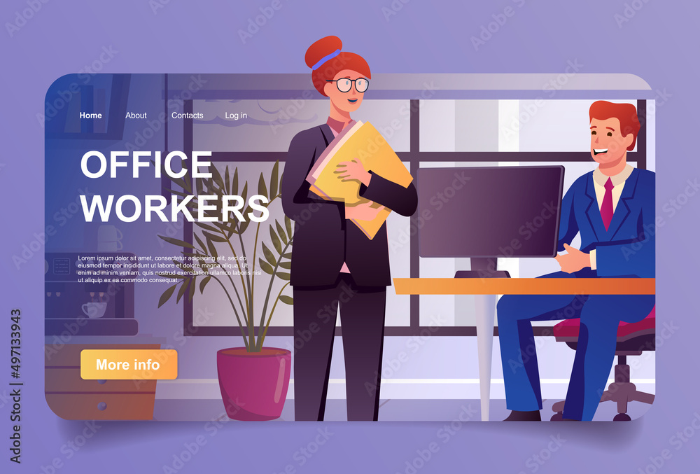 Office workers concept in cartoon design for landing page. Employees ...