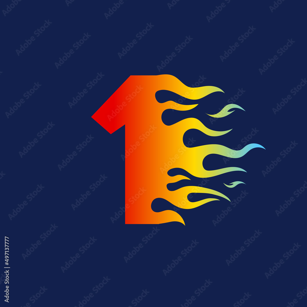 Number one 1 icon with fire flames in a vibrant gradient color. Numeric ...