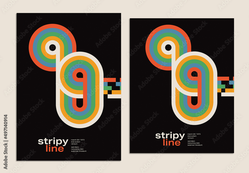 Swiss Style Minimalistic Flyer Layout with Stripy Lines Stock Template ...