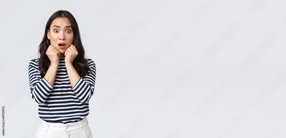 Lifestyle, people emotions and casual concept. Scared worried asian ...