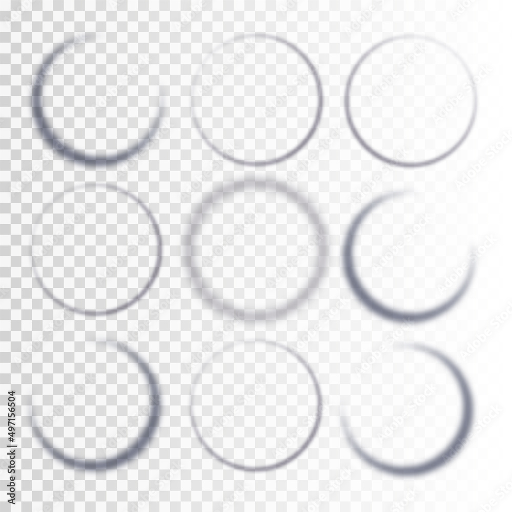 Realistic round shadow with soft edges. Gray round shadows isolated on ...