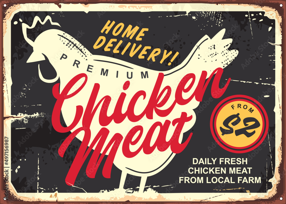 Chicken meat sign post advertisement for butchery store with chicken ...