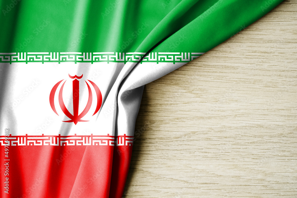 Iran flag. Fabric pattern flag of Iran. 3d illustration. with back ...