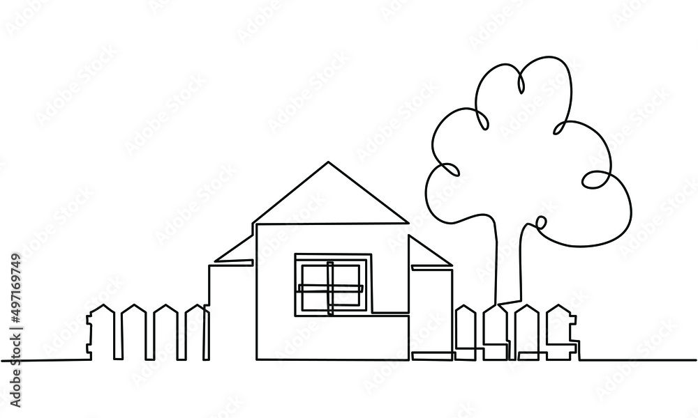 Continuous one line drawing of country house. Vector illustration Stock ...