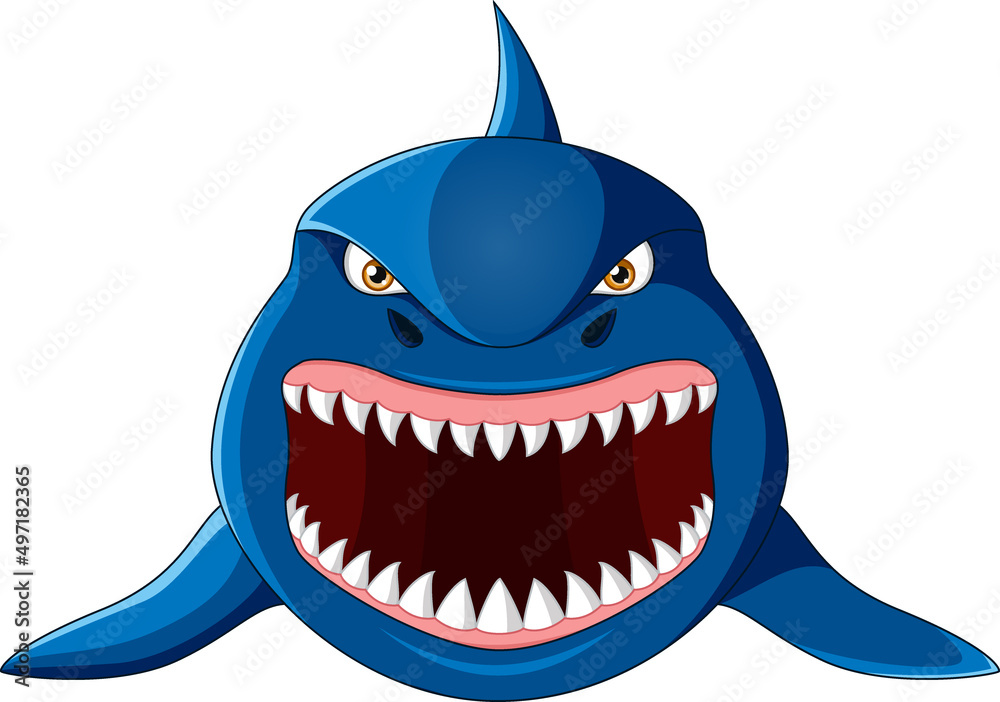 Cartoon angry shark isolated on white background Stock Vector | Adobe Stock