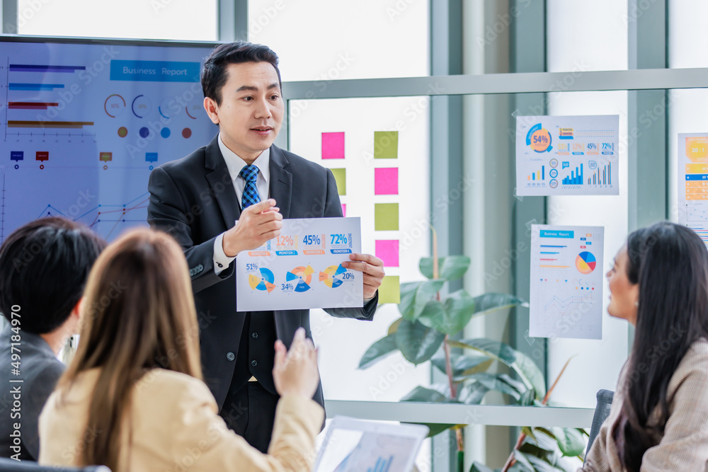 Asian professional successful businessman manager standing showing ...