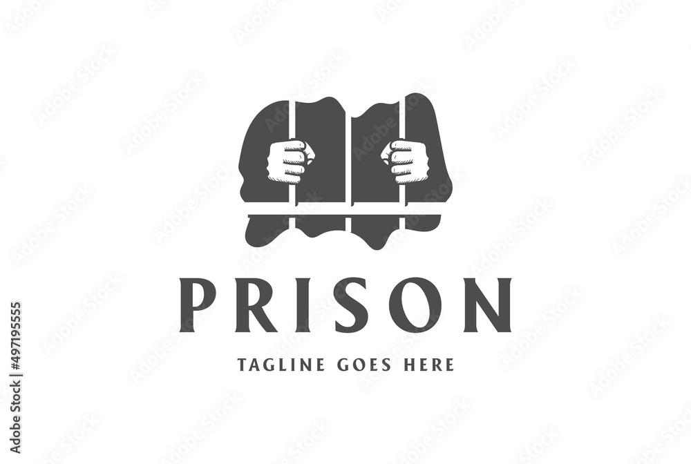 Vintage Retro Hand Hold Prison Jail Penitentiary Gaol Bars Logo Design ...