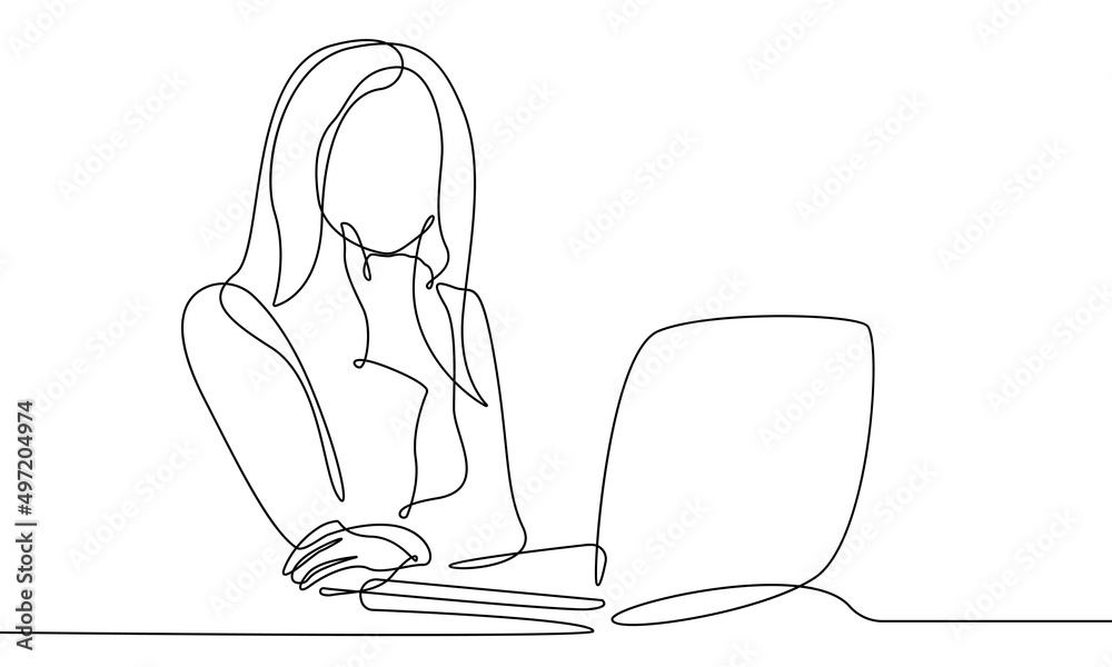 Businesswoman with Laptop Continuous Line Drawing. Abstract Female ...