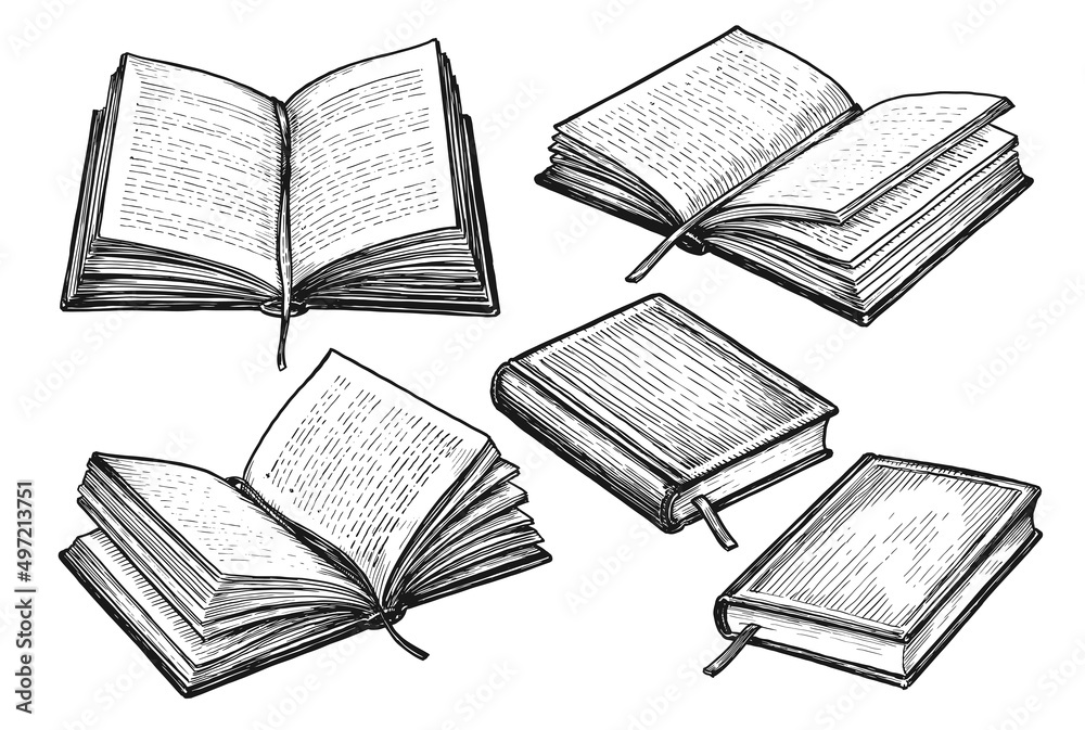 Books collection. Hand drawn vector illustration in sketch style Stock ...