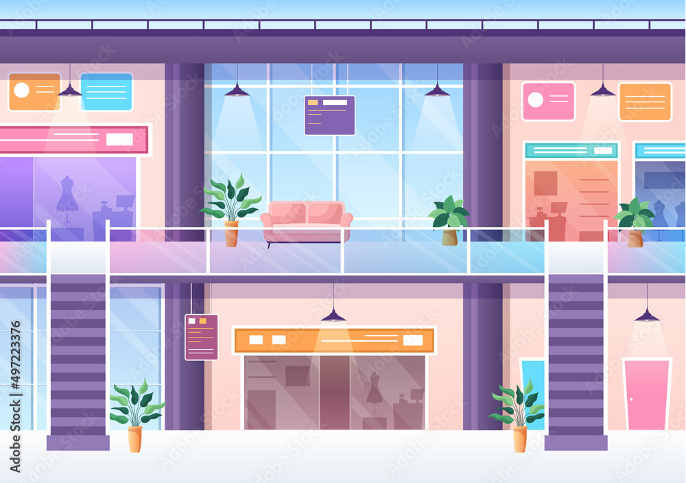 Shopping Mall Modern Background Illustration with Interior Inside ...